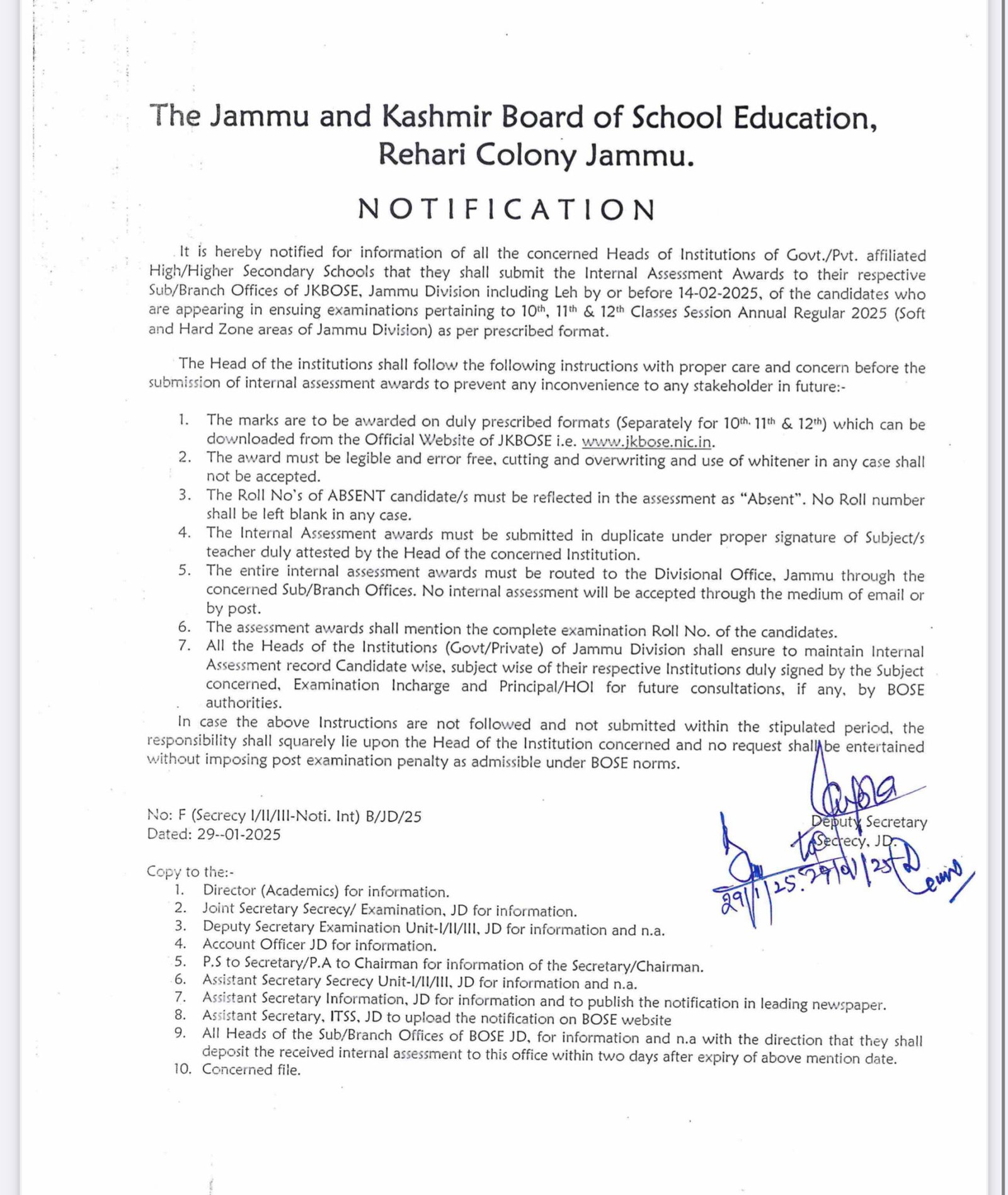 Submission of Internal Assessment Notification Released For 10th , 11th ...