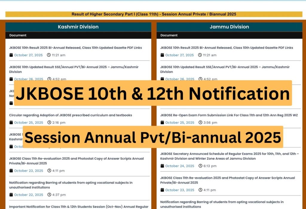 JKBOSE 10th & 12th Notification Regarding Internal Assessment Session ...