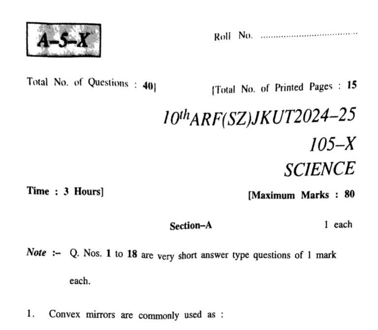 JKBOSE 10th Science Question Paper 2025 PDF Held on 13 Nov (Today ...