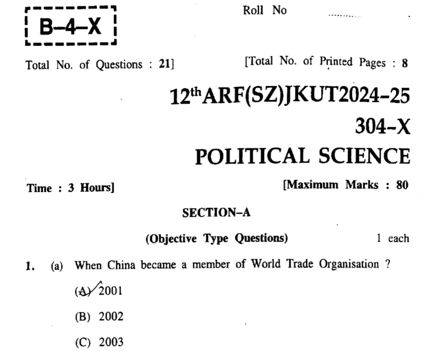 JKBOSE 12th Political Science Question Paper 2025 – Series Wise PDF ...